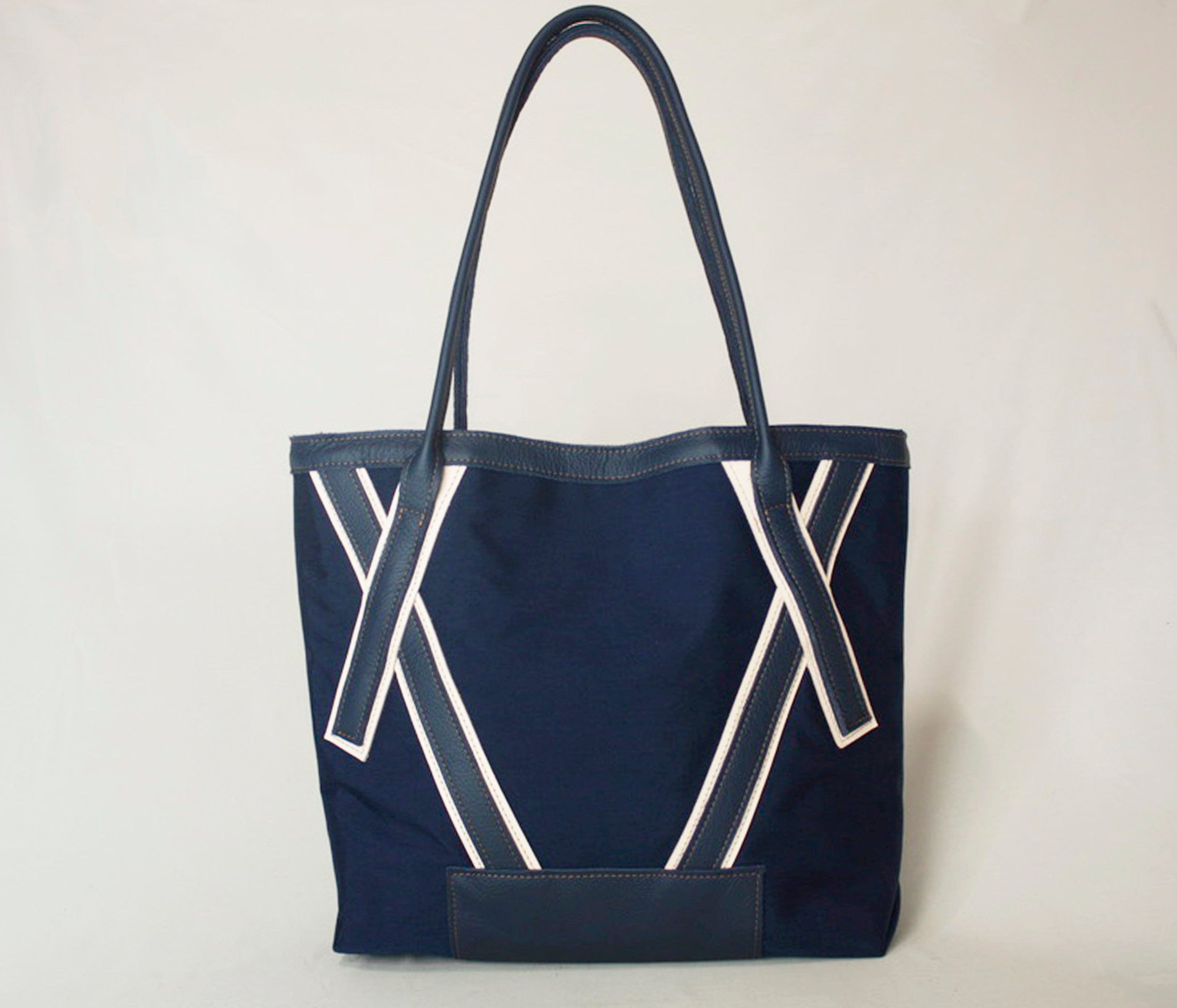 Navy Blue Nylon & Leather Tote Bag – Ian James